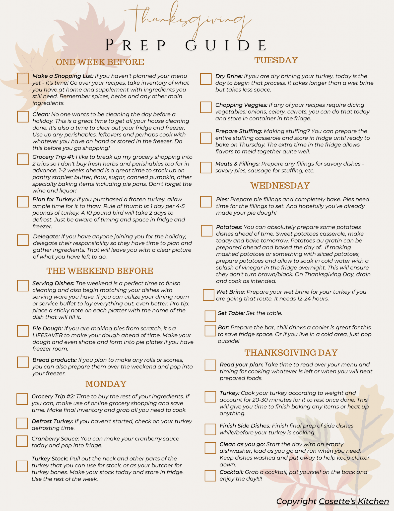 Thanksgiving Prep Guide and Menu - Cosette's Kitchen