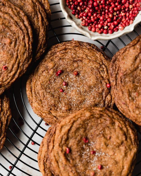 Chewy Ginger Spice Cookies with Pink Peppercorns - Cosette's Kitchen