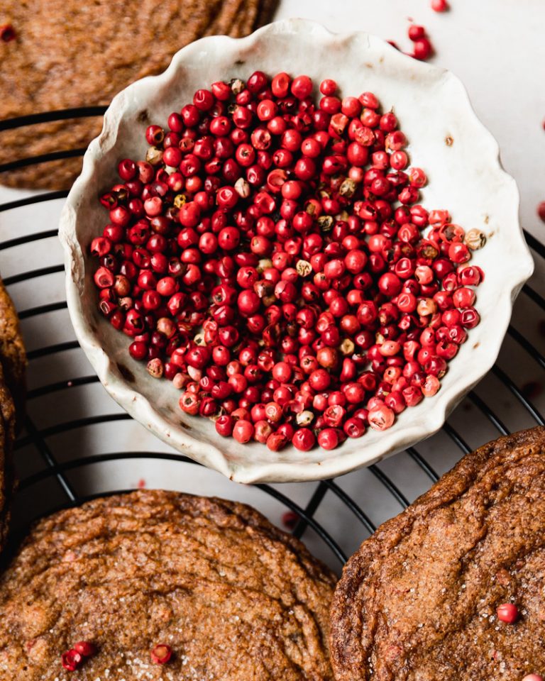 Chewy Ginger Spice Cookies with Pink Peppercorns - Cosette's Kitchen