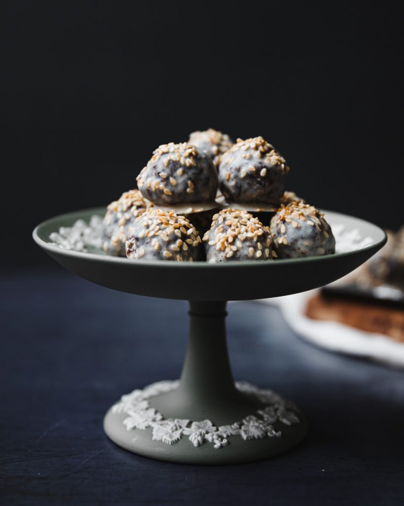No Bake Date Energy Bites with Tahini Magic Shell - Cosette's Kitchen