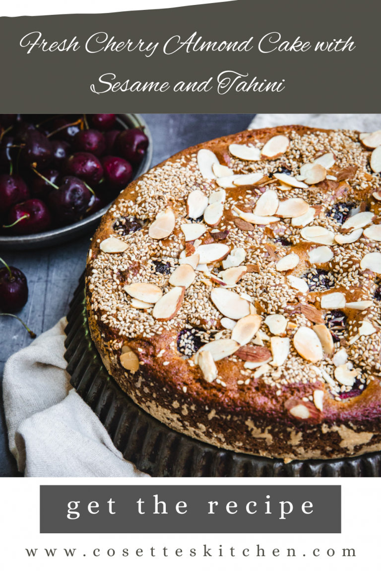 Fresh Cherry Almond Cake with Sesame and Tahini - Cosette's Kitchen