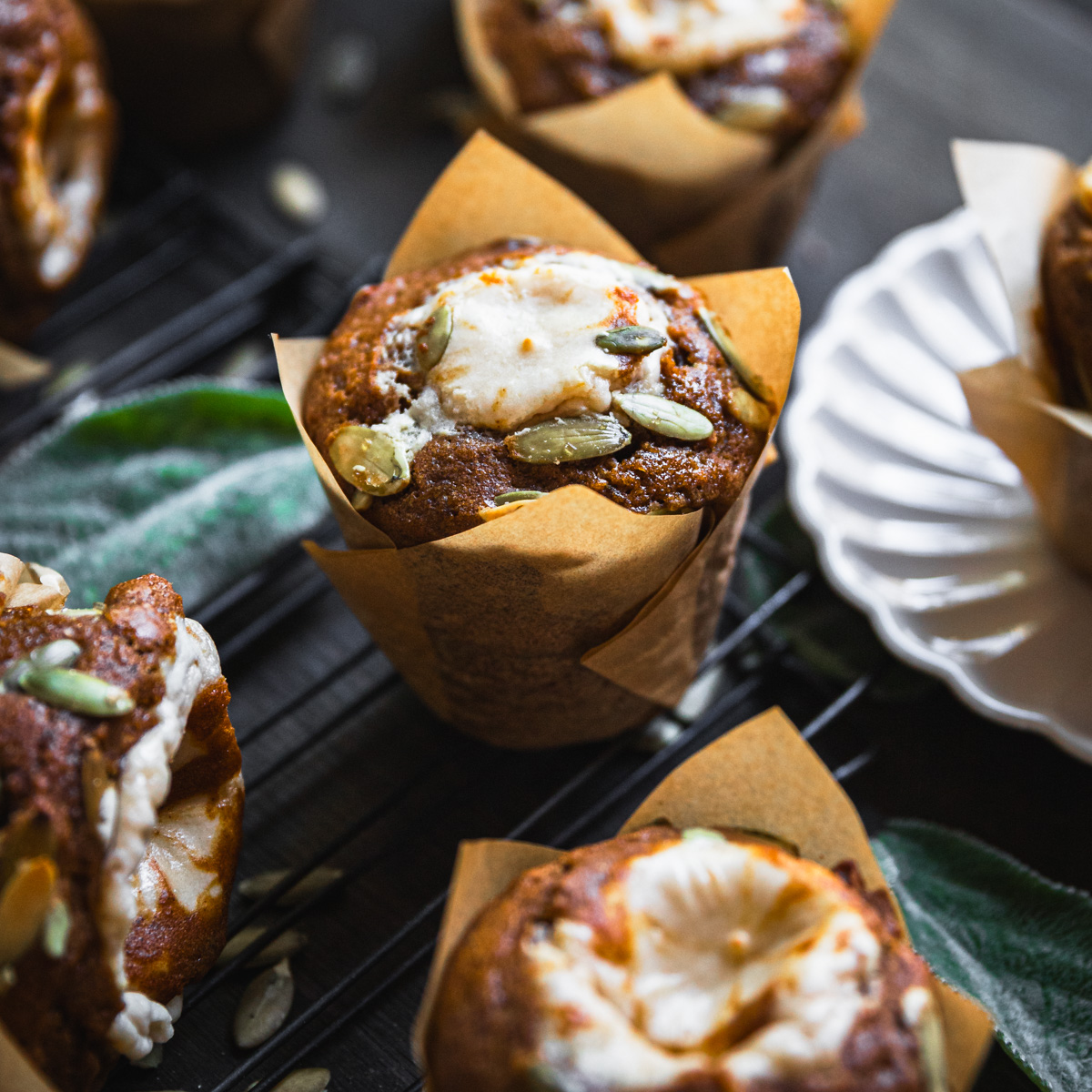 Bakery Style Spiced Pumpkin Cream Cheese Muffins - Cosette's Kitchen