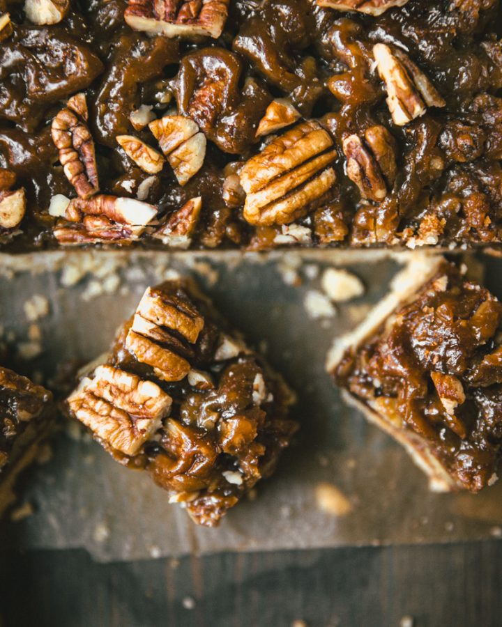 Tahini Maple Pecan Pie Bars {no eggs, no corn syrup} - Cosette's Kitchen